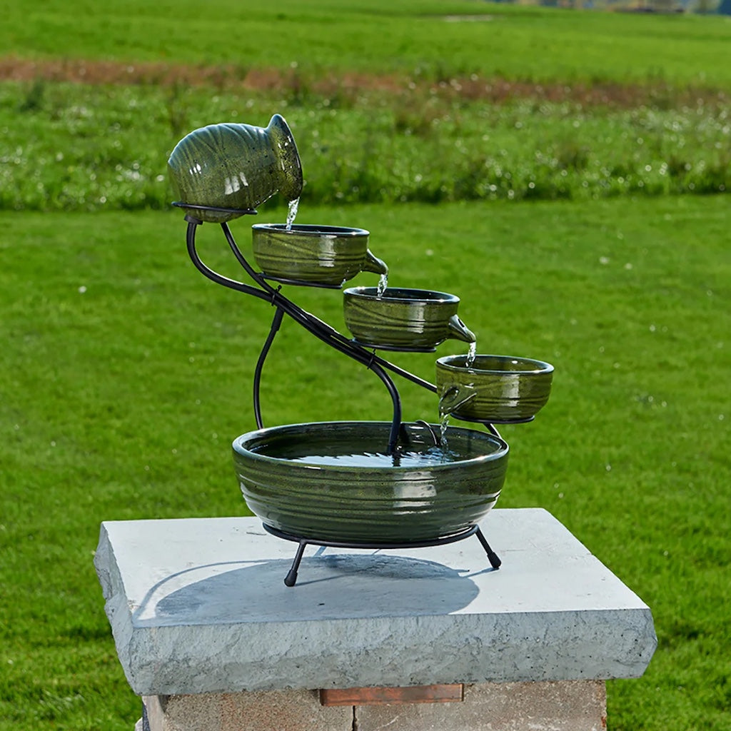 Ceramic Solar Cascade Fountain in Bamboo by Smart Solar | Garden-Fountains