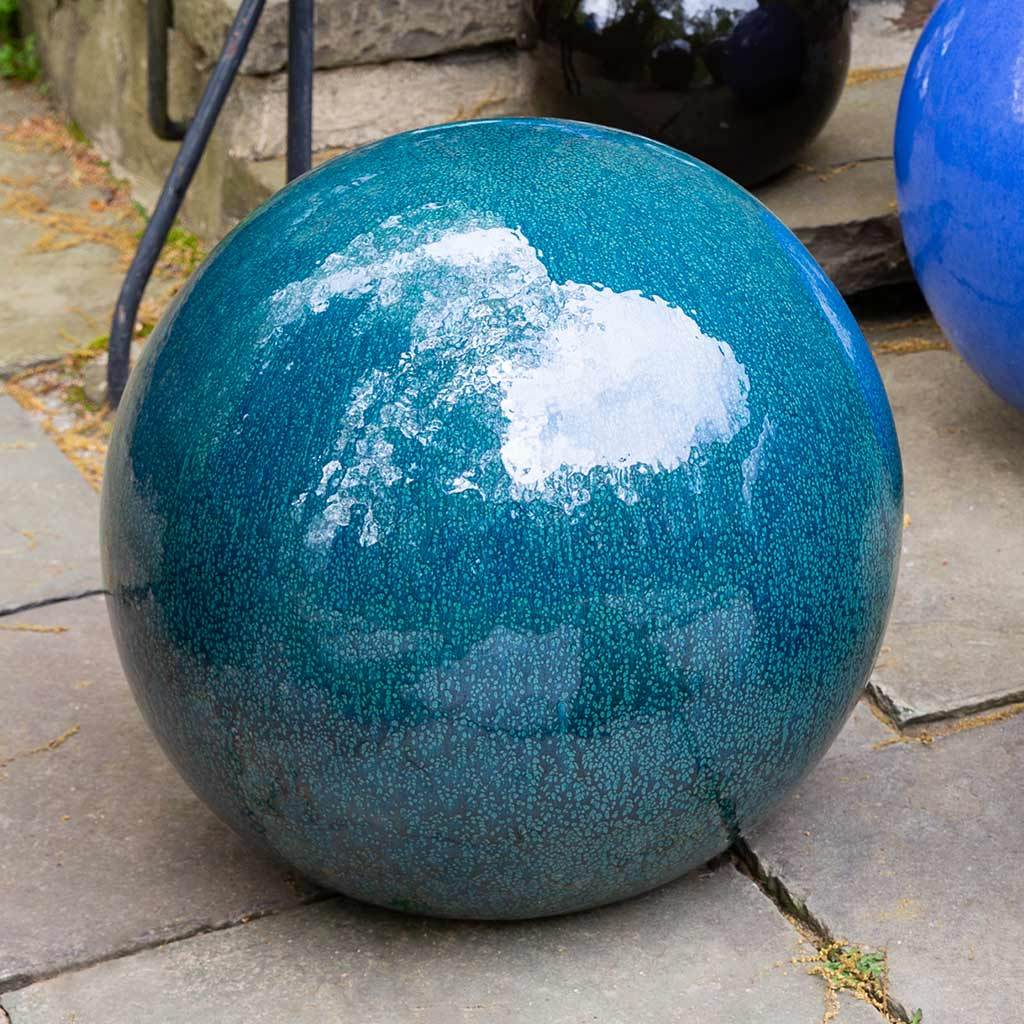 Glazed Sphere, Small || Indigo Rain – Garden-Fountains